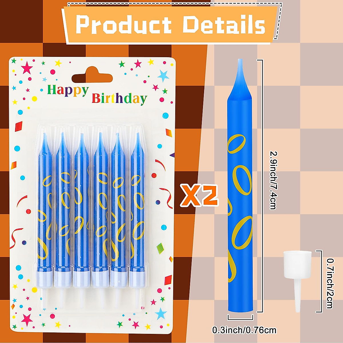 Conelist 12 Pcs Blue with Gold Ring Print Themed Birthday Candles Blue Gold Candle Cake Topper Cartoon Characters Themed Birthday Candles Blue and Golden Ring Prints Party Supplies for Boys Girls