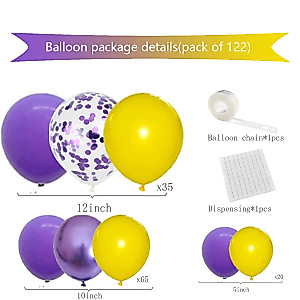 Purple Yellow Balloon Garland Arch Kit, 122PCS Yellow and Lavender Purple Confetti Balloons Metallic Purple Balloons for Birthday Wedding Anniversary Basketball Graduation Party Decorations…