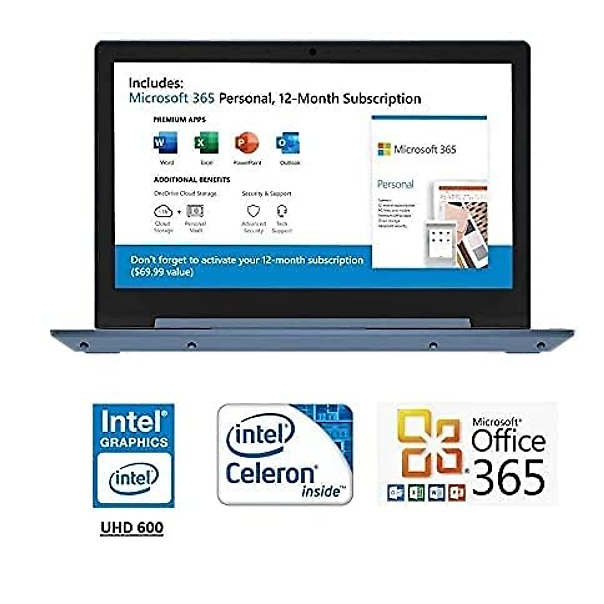 Lenovo 2021 Newest ideapad Compact Laptop for School and Home: 11.6" HD Display, Intel Dual-Core Celeron, 4GB RAM, 64GB Storage, WiFi, BT, HDMI, Dolby Audio, Office 365, Win10 S, June Cloth