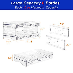 boailydi Water Bottle Organizer for Cabinet, Stackable Water Bottle Racks for Kitchen Pantry Organization and Storage -2 Packs, Hold 6 Bottles, Clear