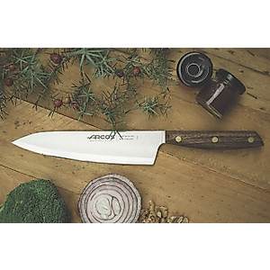 ARCOS Chef Knife 8 Inch Stainless Steel. Professional Kitchen Knife for Cooking. Ovengkol Wood Handle 100% natural FSC and 210 mm Blade. Series Nordika. Color Brown.