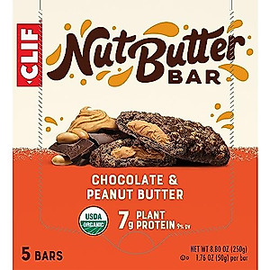 CLIF Nut Butter Bar - Chocolate Peanut Butter - Filled Energy Bars - Non-GMO - USDA Organic - Plant-Based - Low Glycemic - 1.76 oz. (5 Pack)