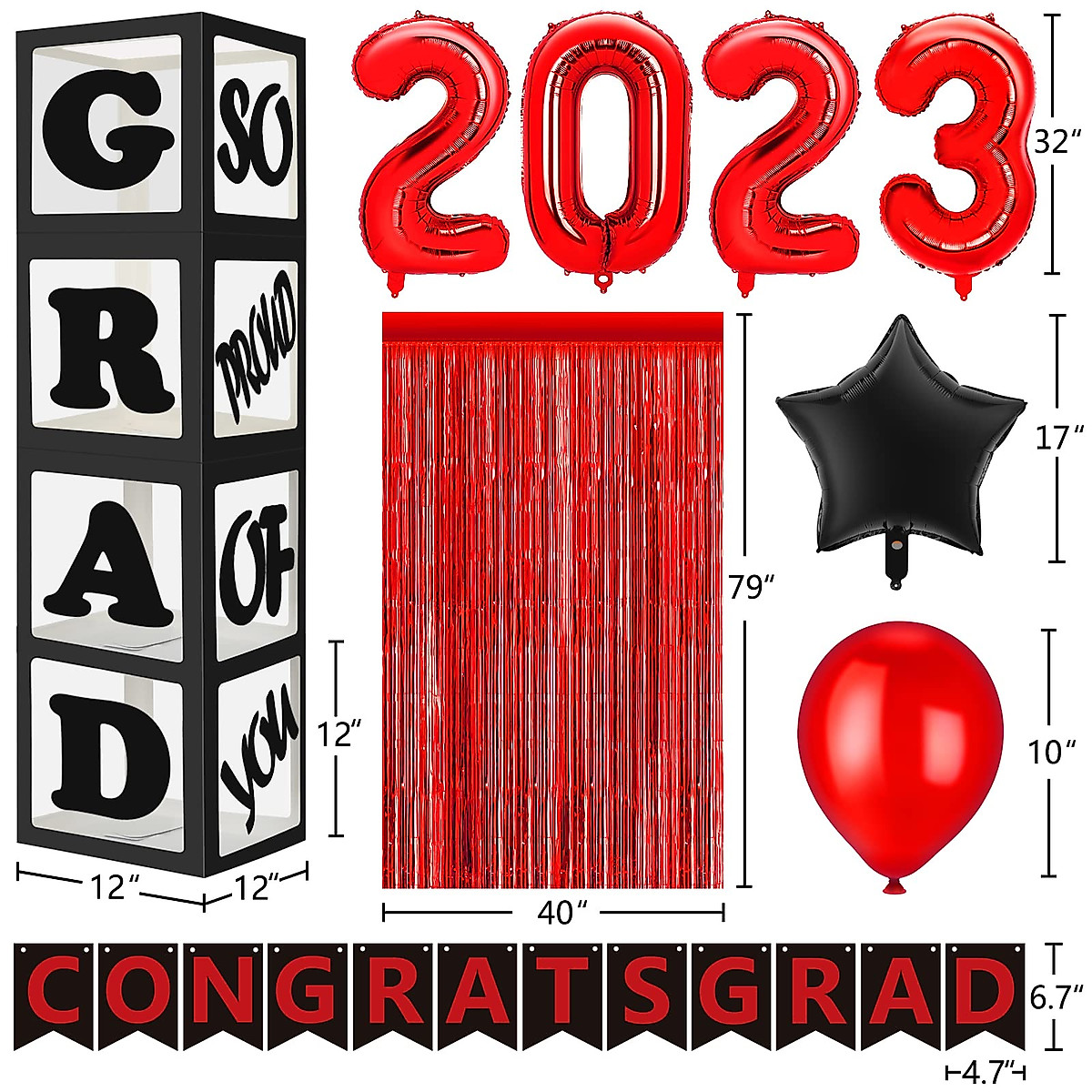 Graduation Party Decorations 2023, Black Red Graduation Decorations Class of 2023 with Boxes, Balloons, Banner, Large Congrats Grad Party Supplies, Grad Decorations for Senior High School College(Red)