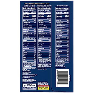 PLANTERS Variety Pack, Salted Cashews, Salted Peanuts & Honey Roasted Peanuts, On-the-Go Nut Snacks, Individually Packed Snacks, Quick Snack for Adults, After School Snack, Kosher, (36 Pack)