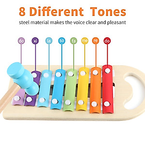 Canuan 4-in-1 Hammering Pounding Toys, Pound & Tap Bench with Slide Out Xylophone, Multifunctional Montessori Wooden Musical Pounding Toys for 1 2 3+ Years Boy Girl Baby Toddlers