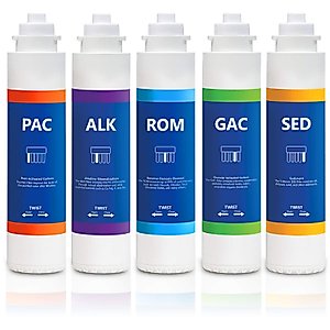 Express Water – 1 Year Elite RO Alkaline Reverse Osmosis System Replacement Filter Set – 5 Easy Change Quick Twist filters with Alkaline Filter for added Essential Minerals – 100 GPD RO Membrane