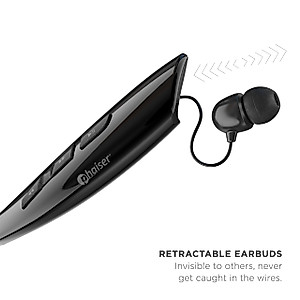 phaiser BHS-950 Bluetooth Headphones with Charging Case, Retractable Neckband Earbuds with Microphone, Wirefree Sweatproof Inear Earphones, Wireless Portable Cordless Stereo Headset, Blackout