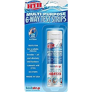 HTH 1274 Multi-Purpose 6-Way Test Strips Swimming Pools Chemical Tester, 30 ct