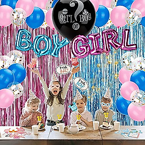 Gender Reveal Decorations, Gender Reveal Party Supplies, Gender Reveal Balloon Kit Include 36 Inch Gender Reveal Balloon, Blue and Pink Balloon, Girl & Boy Cake Topper, Girl & Boy Photo Booth Props