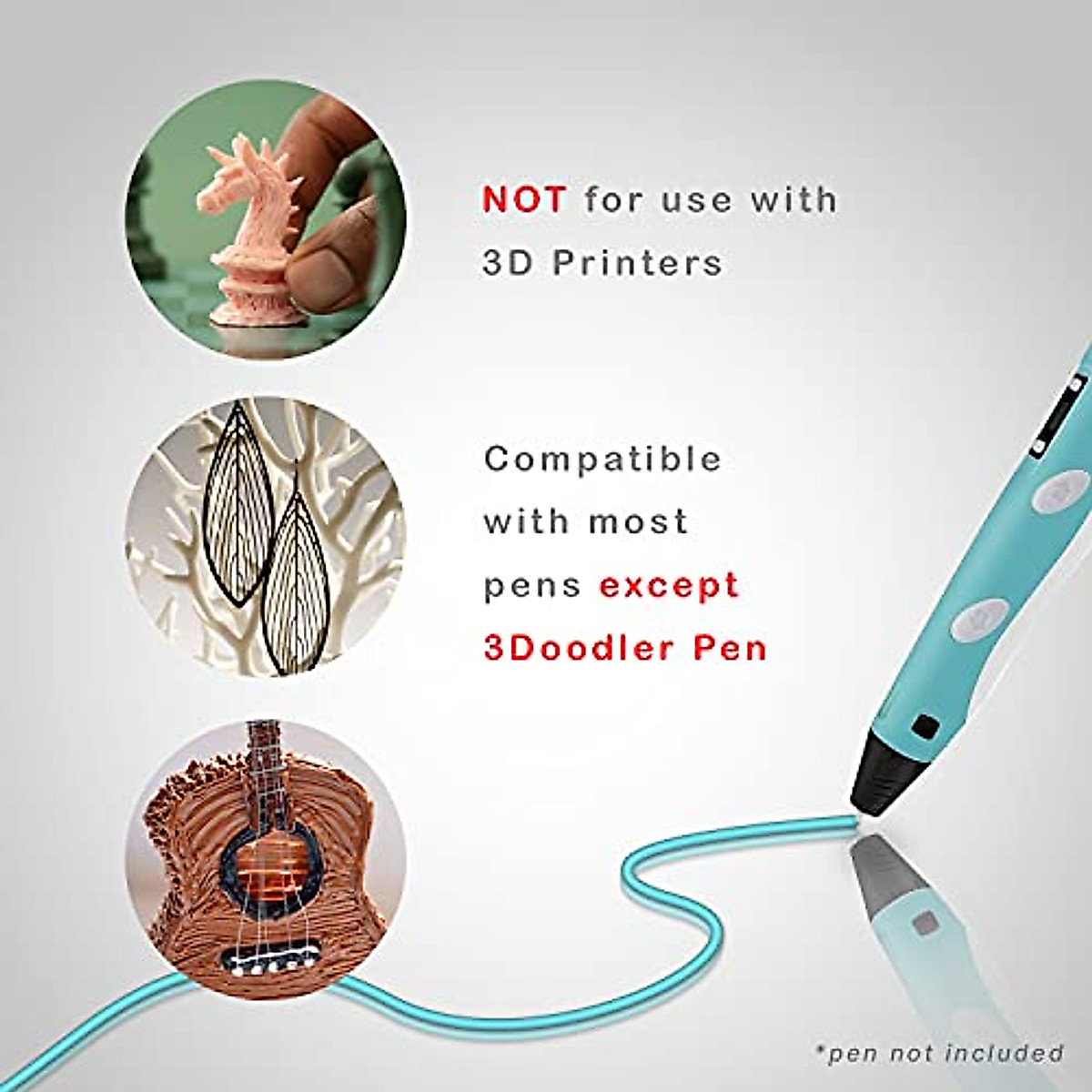 3D Pen Filament Kit Refills for 3D Pens - PLA 1.75mm Filament Color Pack Sample | Create Professional Art with 3D Pen Refills for Kids and Adults 3-D PLA Printing Filament Bundle Kit Accessories