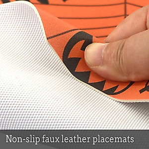 FemGe Halloween Placemats Set of 4 Ghost Bat Horror Orange Table Mats Round Faux Leather Thick Placemats Machine Washable Non-Slip Heat Resistant Place Mats for Kitchen Table Holiday Decor 14 Inch
