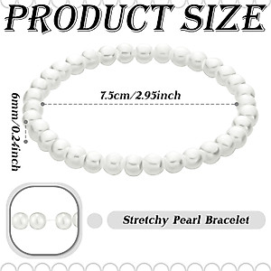 Glenmal 30 Pieces Pearl Bracelets for Women Wedding Faux Bridal Pearl Bracelet Bulk Elastic Stretch Bridesmaid for Party Gift(White,0.24 Inch)