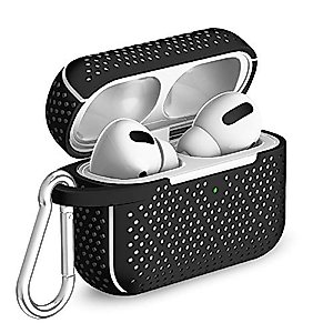 TALK WORKS AirPods Pro Case Cover with Keychain - Protective Hard Silicone Skin for AirPods Keychain Case Clip Carabiner Wireless Charging Compatible with Apple AirPod Pro Carrying Case 2019 - Black