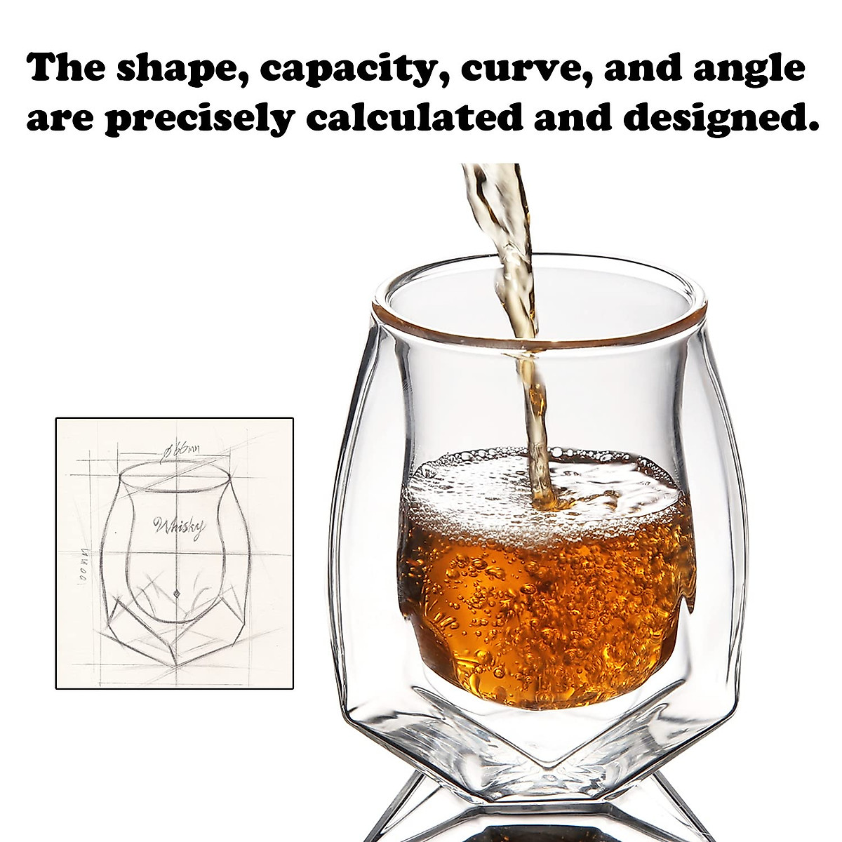 Gootus Whiskey Glass Set of 2 - Scotch Bourbon Glasses for Men, Hand Blown Double Walled Old Fashioned Glass with Premium Gift Box