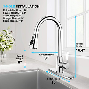 SOKA Single Handle Kitchen Faucet Stainless Steel High Arc Modern Style Aquablade Sweep, Stream & Spray Fit for One & 3 Hole