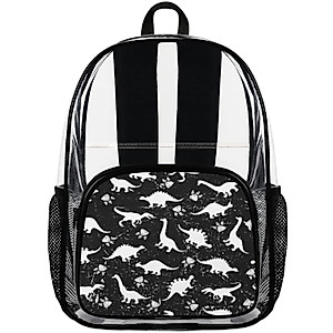 Animal Dinosaur Clear Backpack, Dinosaur Pattern Heavy Duty PVC Transparent Backpack See Through Waterproof Backpacks Large Bookbag with Adjustable Shoulder Straps for Work Travel School College