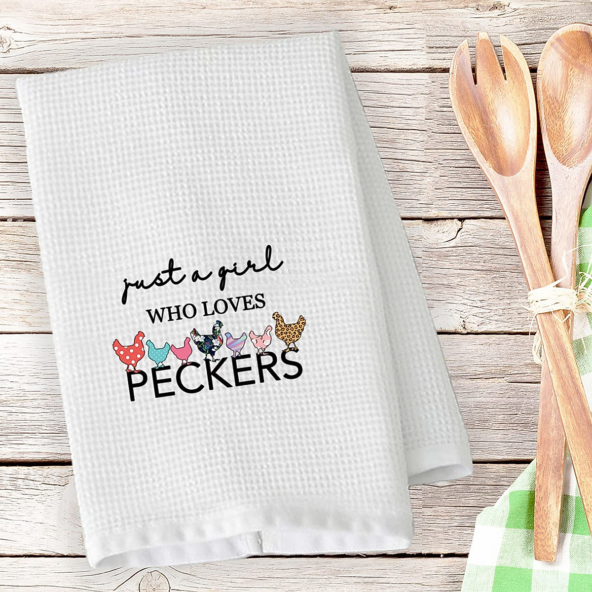 BDPWSS Chicken Lover Gift Funny Chicken Kitchen Towel Just A Girl Who Loves Peckers Rustic Dish Towel (Girl Pecker Towel)