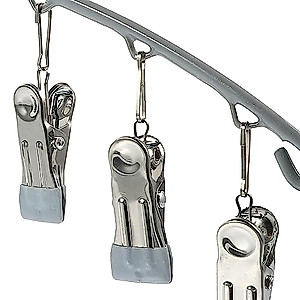 Kichvoe Hat Hangers for Closet Stainless Steel Sock Drying Rack Windproof Clothes Hanger with 10 Clips Space Saving Laundry Drying Rack for Socks Towels Hats Bras Underwear Grey