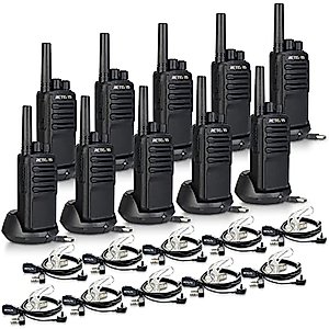 Retevis NR10 2 Way Radio with Earpiece,AI Noise Canceling Two Way Radio,VOX Hands-Free,1200mAh Battery,USB Charging Base, Heavy Duty Walkie Talkies for Church Security Noisy Environment(10 Pack)