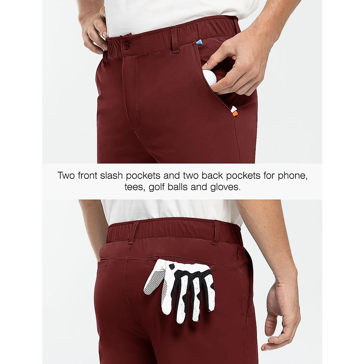 Rdruko Men's Work Shorts Stretch Dry Fit Golf Dress Sports Shorts(Wine Red, US 36)