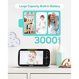 BUASLK Baby Monitor with Camera and Audio, 5" Screen Video Baby Monitor with Temperature Sensor, Two Way Talk and Remote pan-tilt-Zoom Camera, Night Vision and 960ft Range.