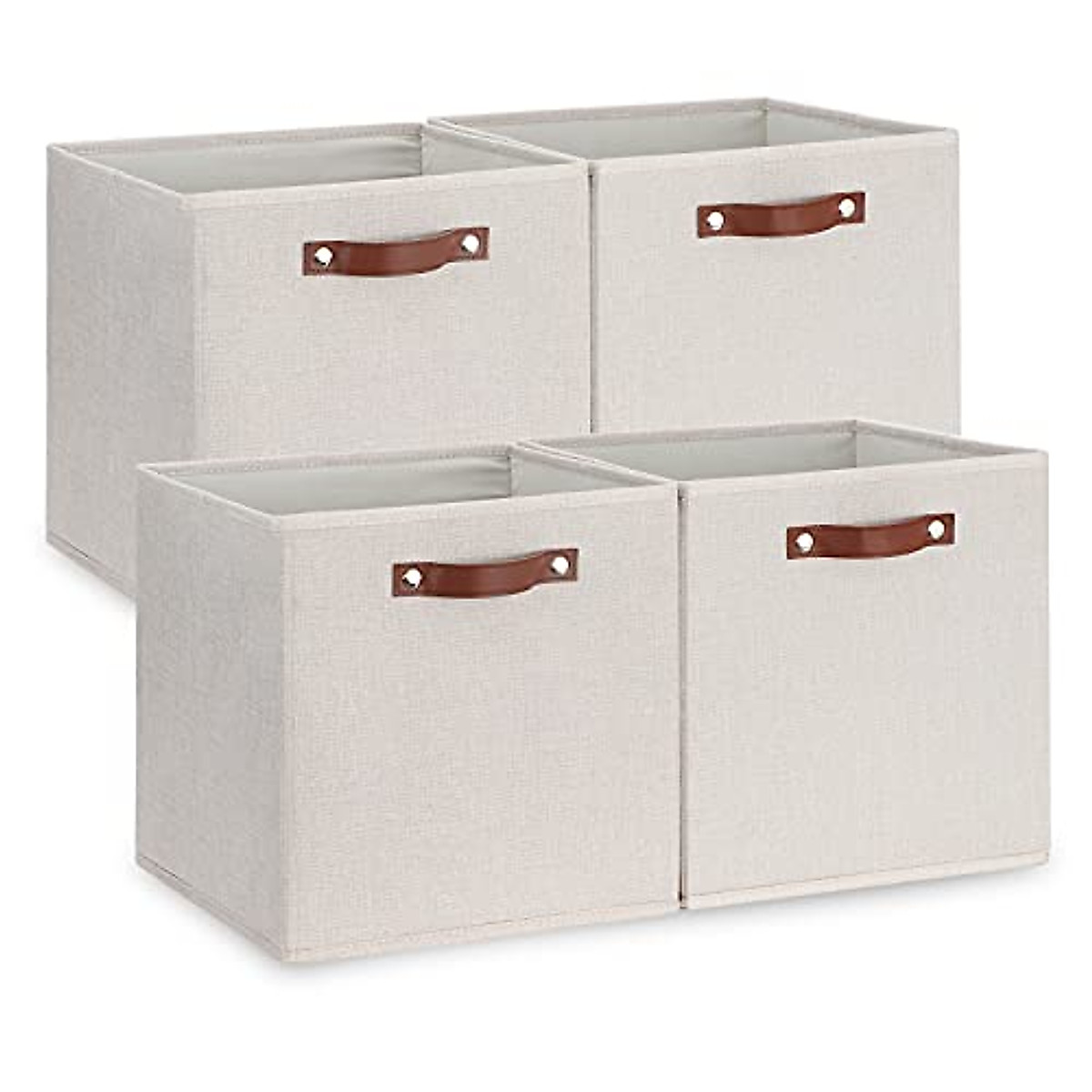 Temary Fabric Storage Cubes Storage Bins with Dual Leather Handles, 4 Pack Cube Baskets 13x13 Foldable Cube Organizers for Shelves, Home, Office, Nursery