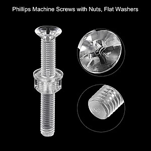 uxcell M5 x 40mm Plastic Phillips Machine Screws with Nuts and Flat Washers, PC Flat Head Machine Bolts Transparent 20 Sets