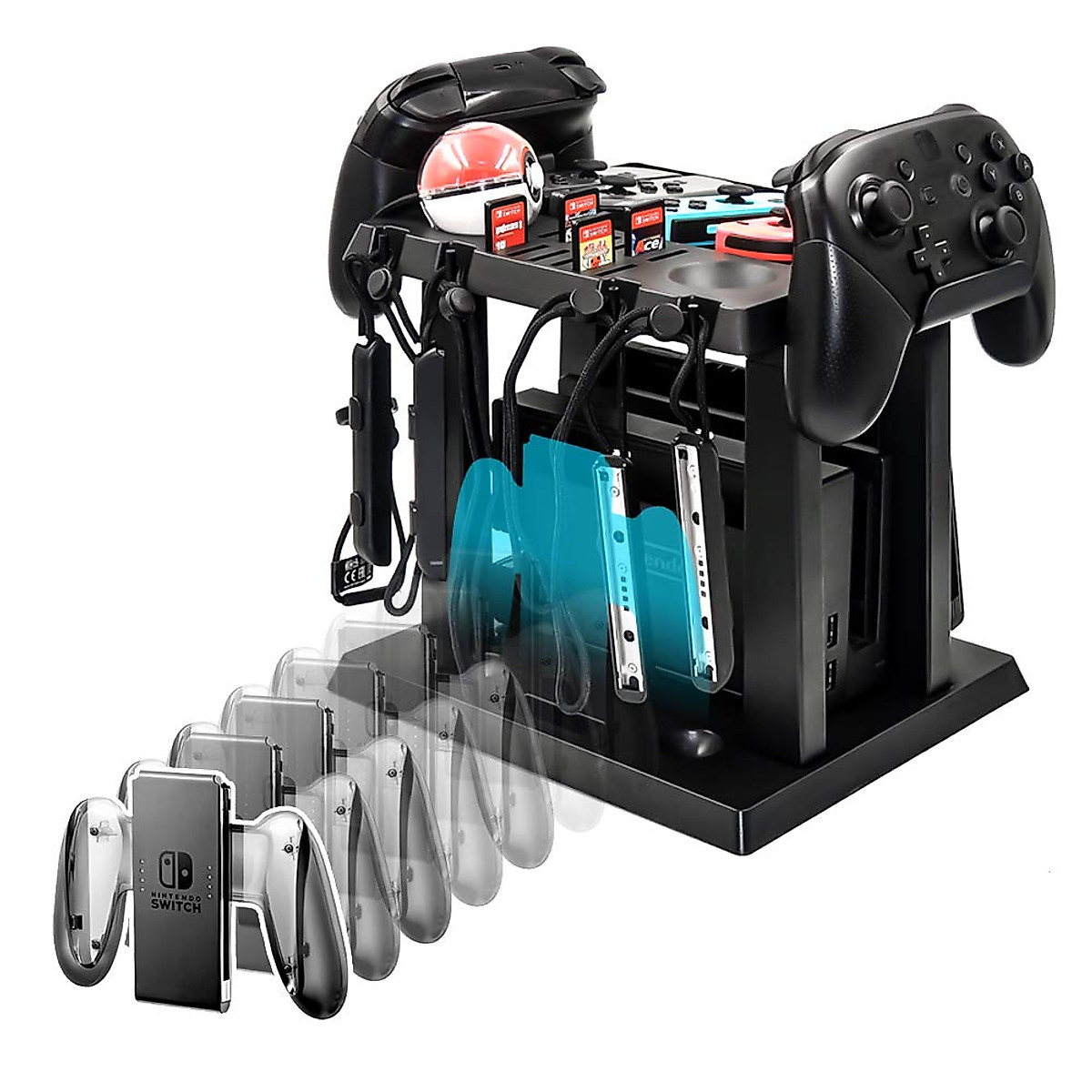 Iplay Storage Rack for Nintendo Switch Console Bundle, Storage Station Holder for Nintendo Switch Accessories - Game Cards, Joy Cons, Pro Controllers, Grip, Console