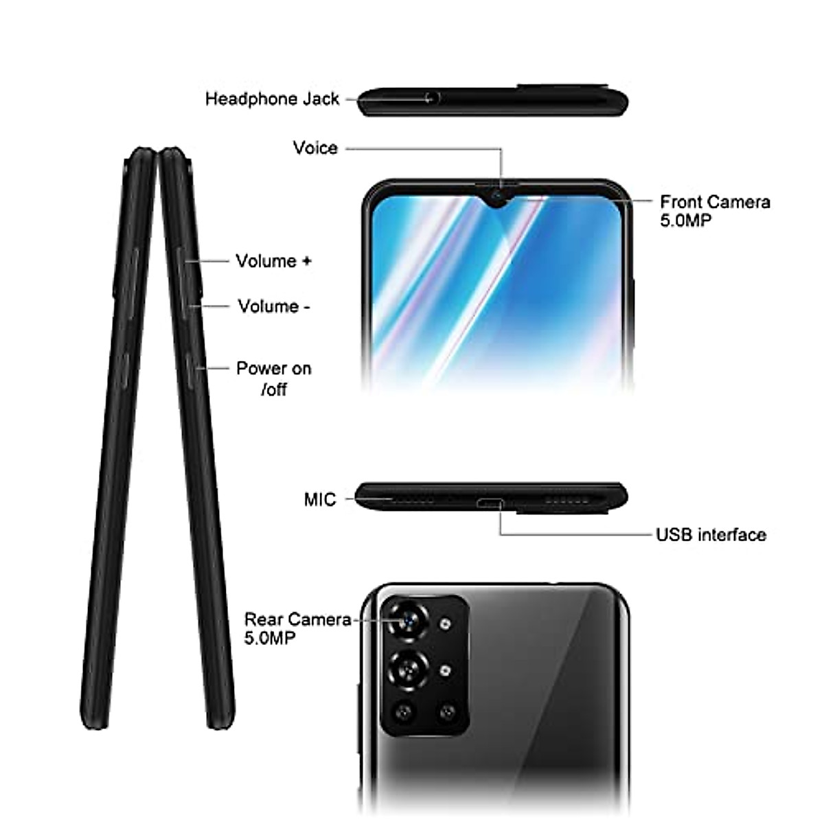 XGODY X14 Unlocked Smartphones, 6.52 Inch Large Screen 4G Dual Sim Mobile Phones, Dual 5MP + 256GB Extended Storage Cheap Cell Phones, Android 9.0 OS, 3000mAh Massive Battery, Face Recognition (Black)