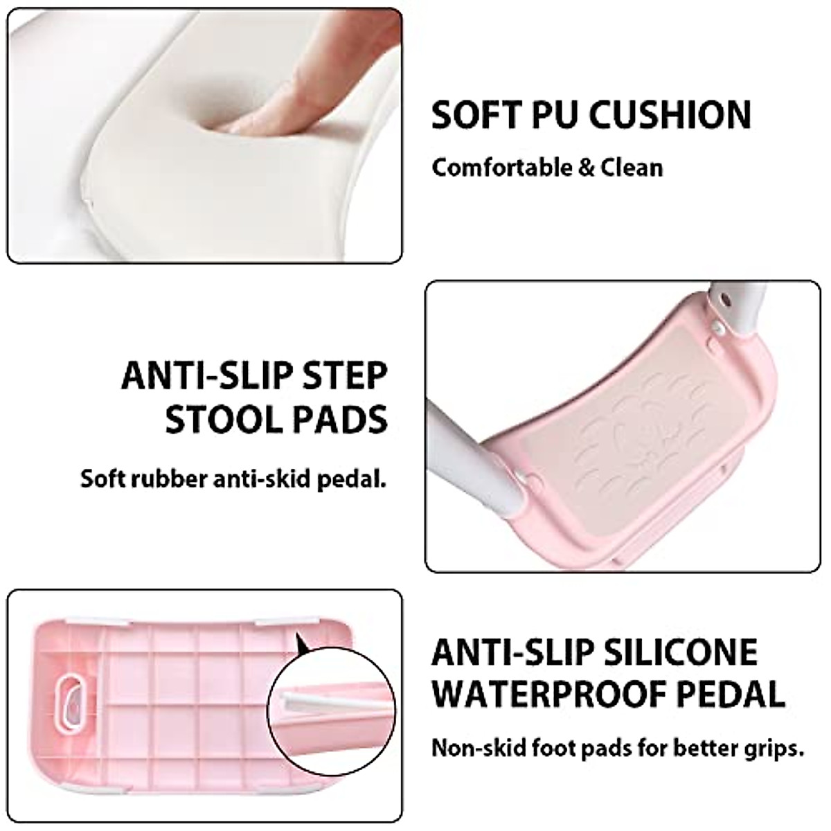 Potty Training Seat with Step Stool Ladder for Kids, Anti-Slip and Detachable Soft Pad, Toddler Toilet Training Seat with Height Adjustable Wide Steps and Safety Handles - Pink