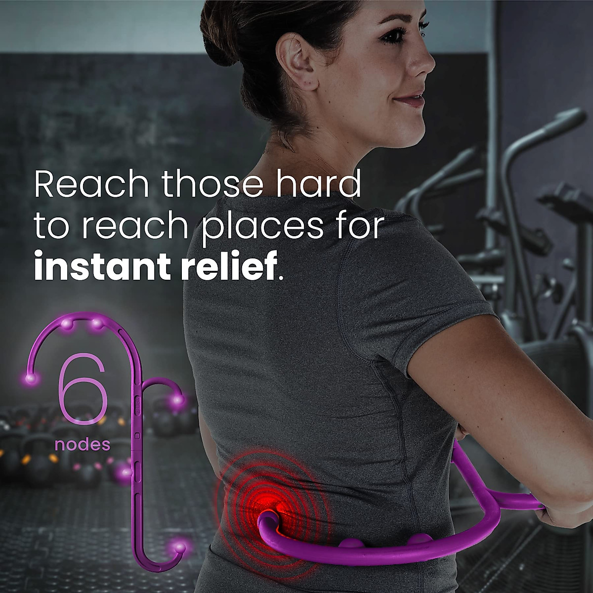 LiBa Back and Neck Massager - Trigger Point Massage Tools for Pain Relief and Self Massage Hook Therapy Handheld Back Neck Shoulder Massager Purple - Gift for Women & Men