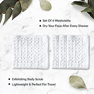 Sutera - Wash Towels Extra Absorbent Silverthread Washcloths Set - Pack of 4 White - 100% CA-Grown Cotton - Luxury Soft Durable Quick Drying Fabric Bathroom Face Cloths 12"x12"