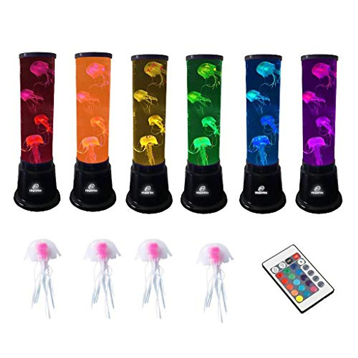 Elegantoss LED Round Jellyfish Lava Lamp with 7 Color Changing Light Effects, Remote. A Sensory Synthetic Jelly Fish Aquarium Tank 14 inches Tall Mood Lamp.