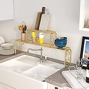 HOMEFORT Scroll Over The Sink Shelf Kitchen, Metal 2-Tier Storage Rack for Kitchen Accessories, Multi-Purpose Shelf for Top of Sink,36.02" W x6.10 D x15.74 H