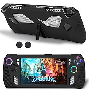 Aiaabq Silicone Case for ASUS Rog Ally 2023 Gaming Handheld Protective Cover with Foldable Stand Non-Slip & Shockproof for Rog Ally 7" Game Handheld Accessorie (Black)