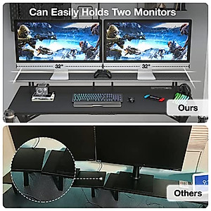 Mr IRONSTONE Gaming Desk 55 Inch with LED Lights & Power Outlets, Computer Gamer Desk with Full Mouse Pad & Carbon Fiber Surface, Y Shaped Leg Gamer Table with Monitor Stand, Gift for Boys Men