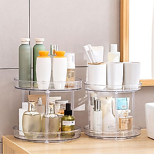 ACEBON 2 Tier Lazy Susan Turntable for Cabinet, 9" Clear Plastic Spinning Spice Rack Storage Cosmetic Makeup Organizers for Table, Pantry, Shelf, Vanity, Bathroom