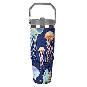 WITHSBKK 30oz Car Cup Aquatic Sea Animal Printed with Portable, Stainless Steel Travel Mug, Vacuum Insulated Tumbler And Straw, Leakproof for Car & Outdoor, UV Printed Design