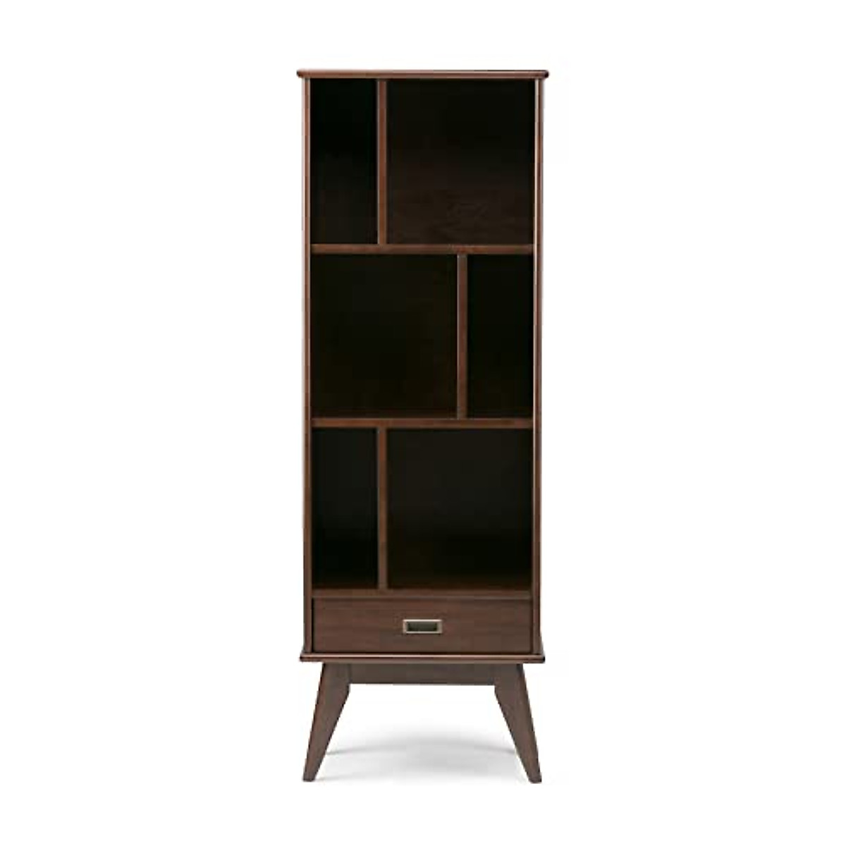 SIMPLIHOME Draper SOLID HARDWOOD 22 Inch Mid Century Modern Bookcase and Storage Unit in Medium Auburn Brown, For the Living Room, Study Room and Office