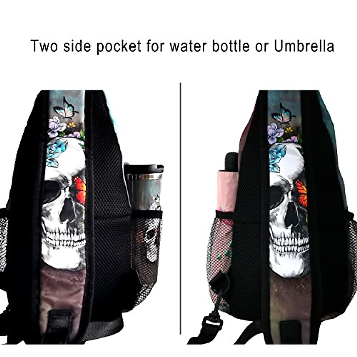 Sugar Skull Large Sling Bag Crossbody Sling Backpack Shoulder Chest Bags Travel Hiking Daypack for Women Men