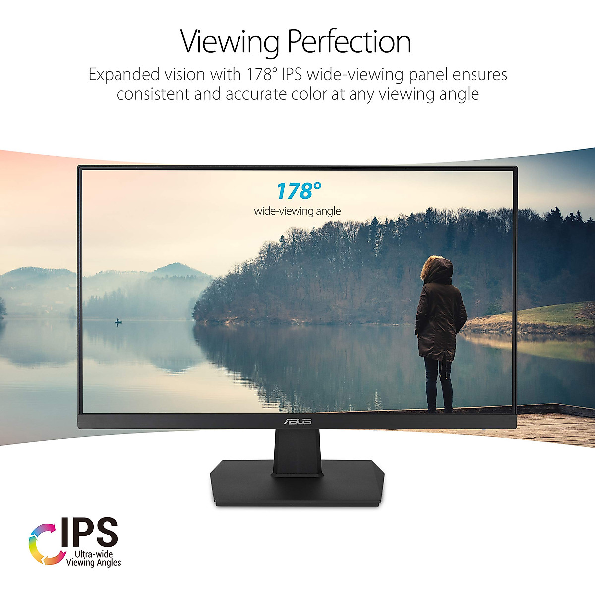 ASUS VA24EHE 23.8 Monitor, 1080P, Full HD, IPS, 75Hz, HDMI D-Sub DVI-D, Adaptive-Sync / FreeSync, VESA wall mountable, Eye Care, Flicker-free and Low Blue Light (Renewed)