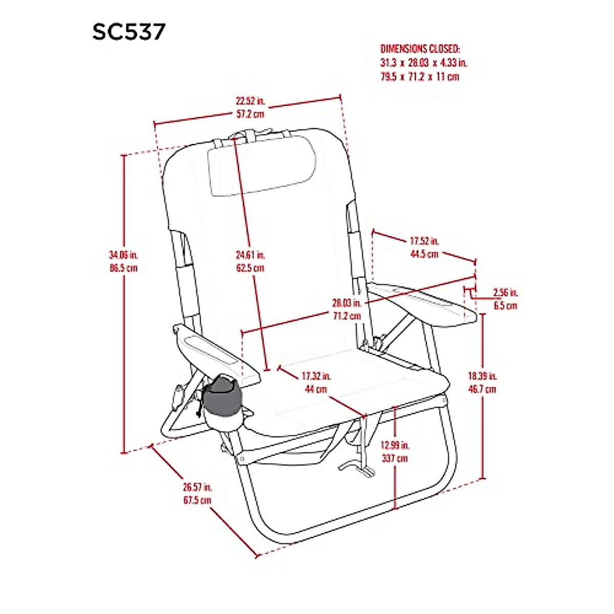 Tommy Bahama Big Boy 4-Position Folding 13" High Seat Backpack Beach or Camping Chair, Aluminum, Navy