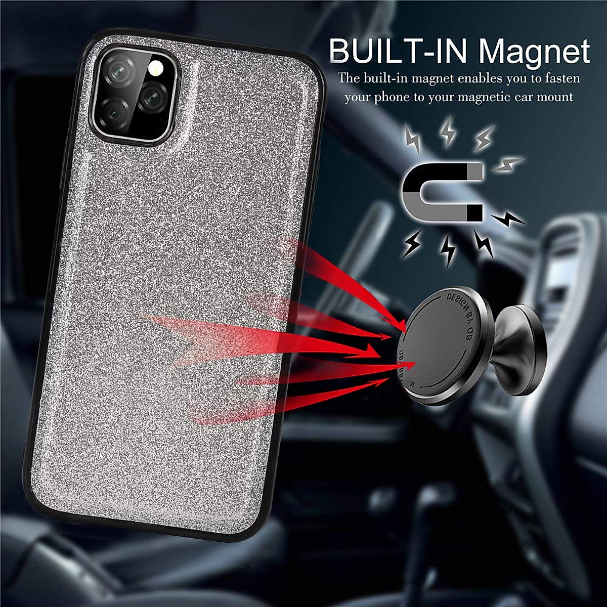 Newseego Compatible iPhone 11 Pro Max Leather Case 6.5 Inch,Glitter Faux PU Leather Magnetic Closure Multi-Credit Card Slot Cash Holder Detachable 2 in 1 Wallet Cover with Wrist Strap-Silver