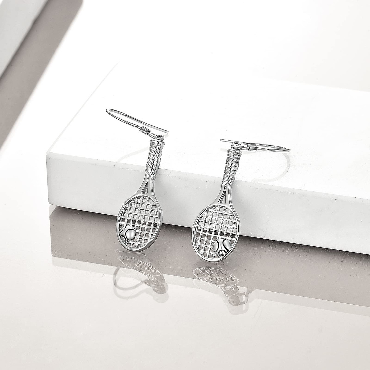 YFN Tennis Racket Earrings Sterling Silver Tennis Dangle Earrings Sport Jewelry Gifts for Women Tennis Lover