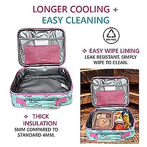 Lunch Box, Water Bottle and Thermos Food Jar Bundle Set for School Kids, Girls, Insulated Bag, Steel Thermos, Aqua Pink Mermaid Cat