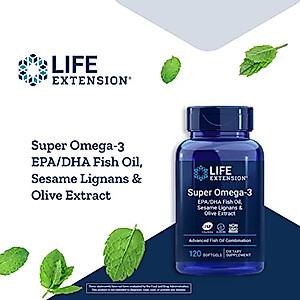 Super Omega-3 EPA/DHA Fish Oil, Sesame Lignans & Olive Extract - For Heart & Brain Health – For Inflammation & Cholesterol Management – Gluten-Free, Non-GMO – Lemon Flavor 120 Softgels