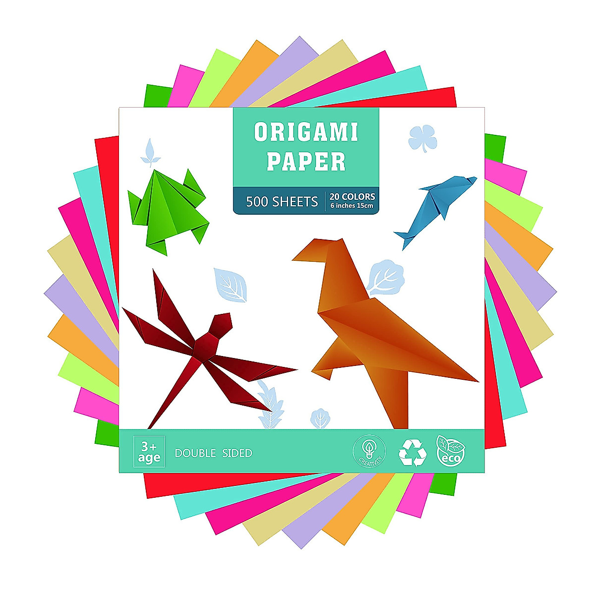 Origami Paper 6 Inches Square 500 Sheets 20 Vivid Colors Double Sided for Kids & Adults Arts and Crafts Projects