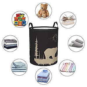 KiuLoam Vintage Bear Animal Laundry Baskets, Bedroom Hamper Collapsible Waterproof Oxford Fabric with Handle Foldable Cloth Washing Bin Tote Bag (16.5 Inches)