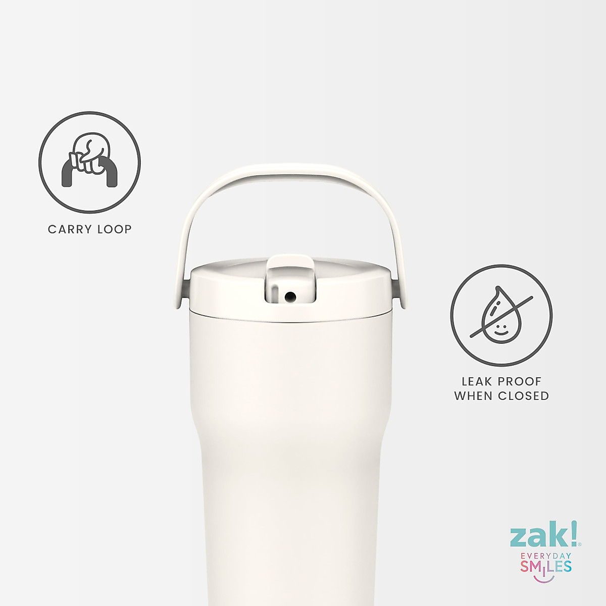 Zak Designs Sutton Travel Tumbler for On the Go, 30oz Stainless Steel with Vacuum Insulation, Straw Spout, Carry Handle for Cold Drinks (Vanilla Yellow)