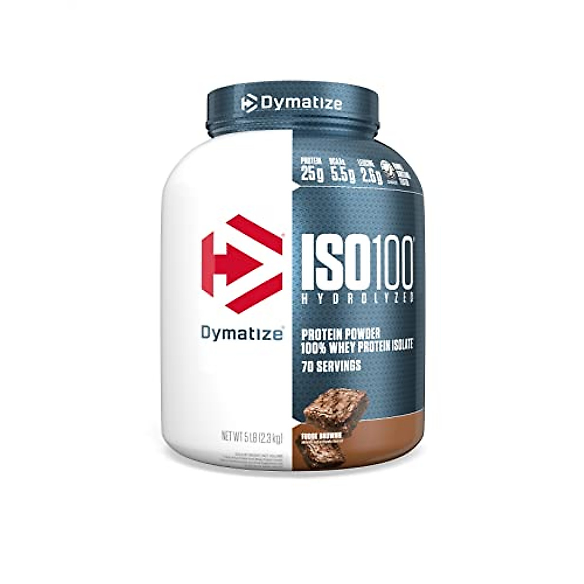 Dymatize ISO100 Hydrolyzed Protein Powder, 100% Whey Isolate Protein, 25g of Protein, 5.5g BCAAs, Gluten Free, Fast Absorbing, Easy Digesting, Fudge Brownie, 5 Pound